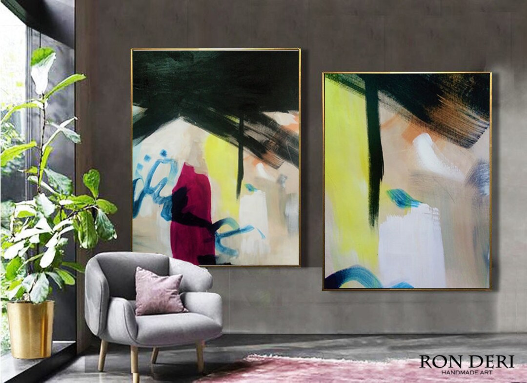 Set of 2 Paintings Acrylic Art on Canvas Oversized Paintings Abstract ...