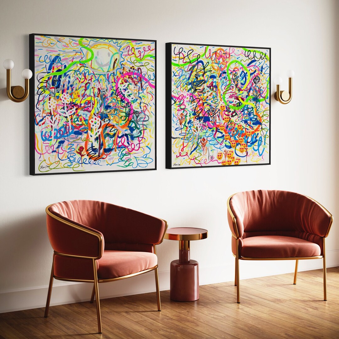 Set of 2 Wall Art Abstract Prints Set of Two Paintings Art Print on ...
