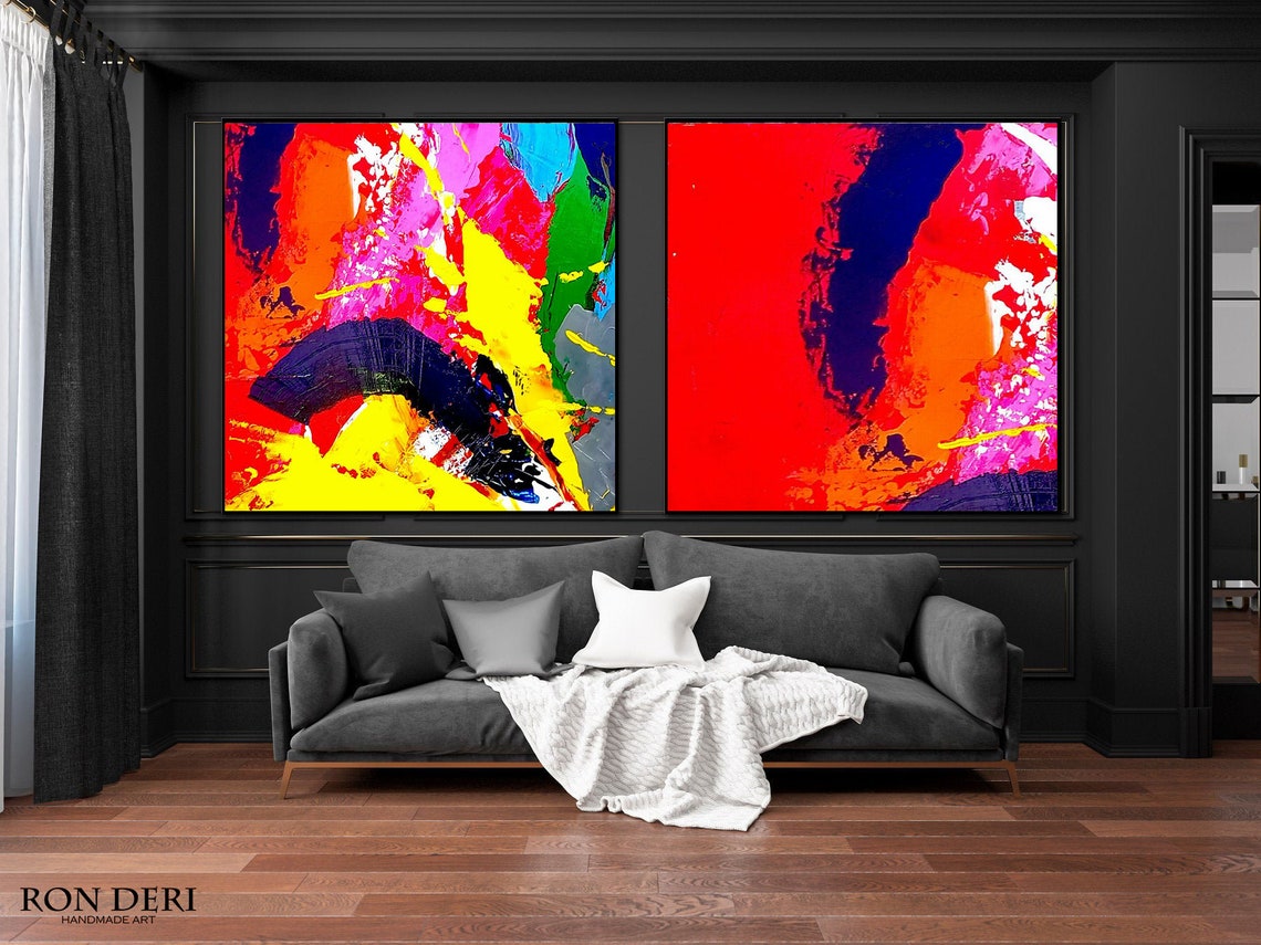 Set of 2 Paintings Acrylic Art on Canvas Oversized Paintings Abstract ...