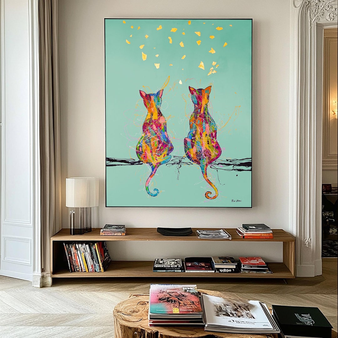 Cats Painting Cats Abstract Art Cat Lovers Cat Wall Art Cat Home Decor ...