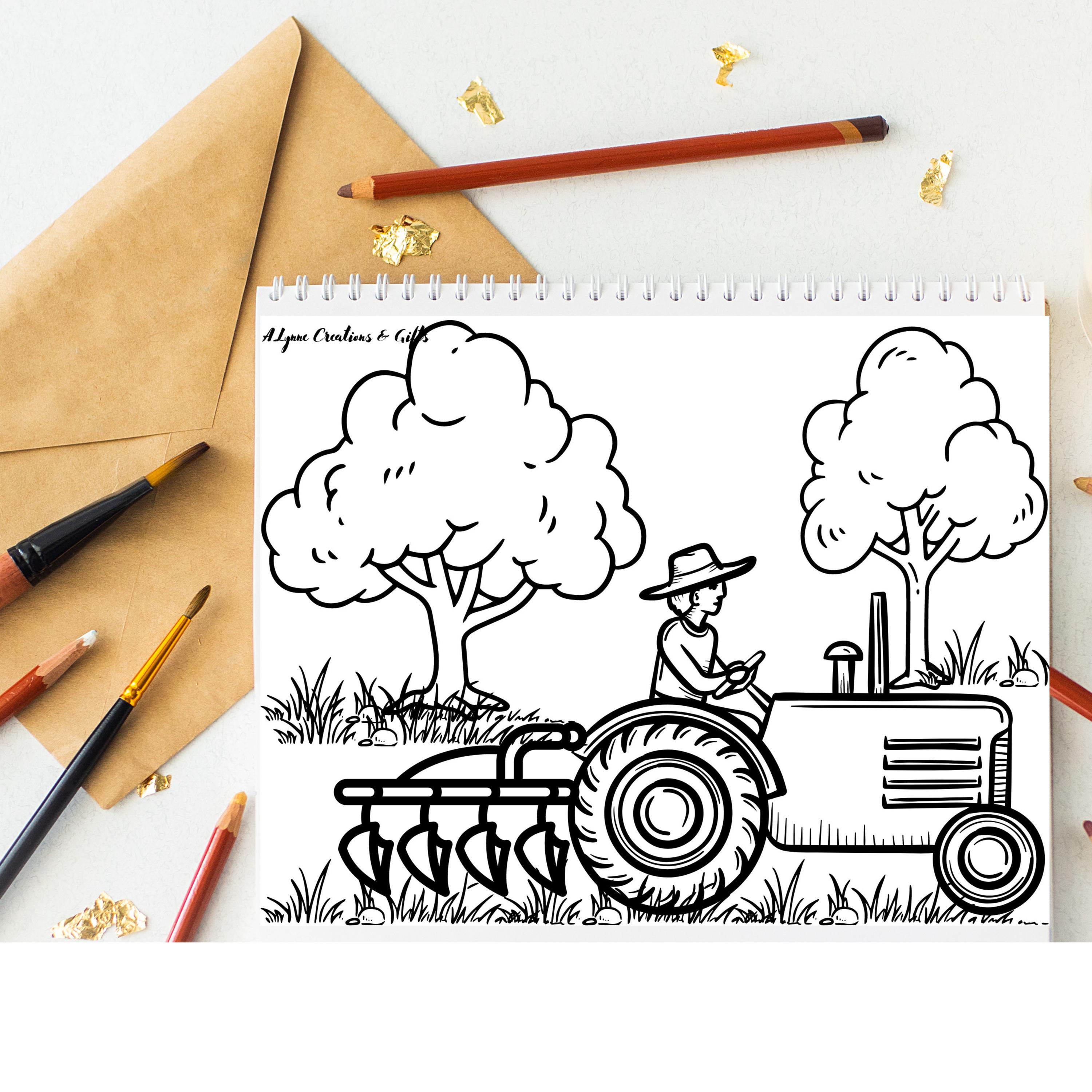 Farmer & Tractor Coloring Pages: Farm Scenery Designs - Etsy