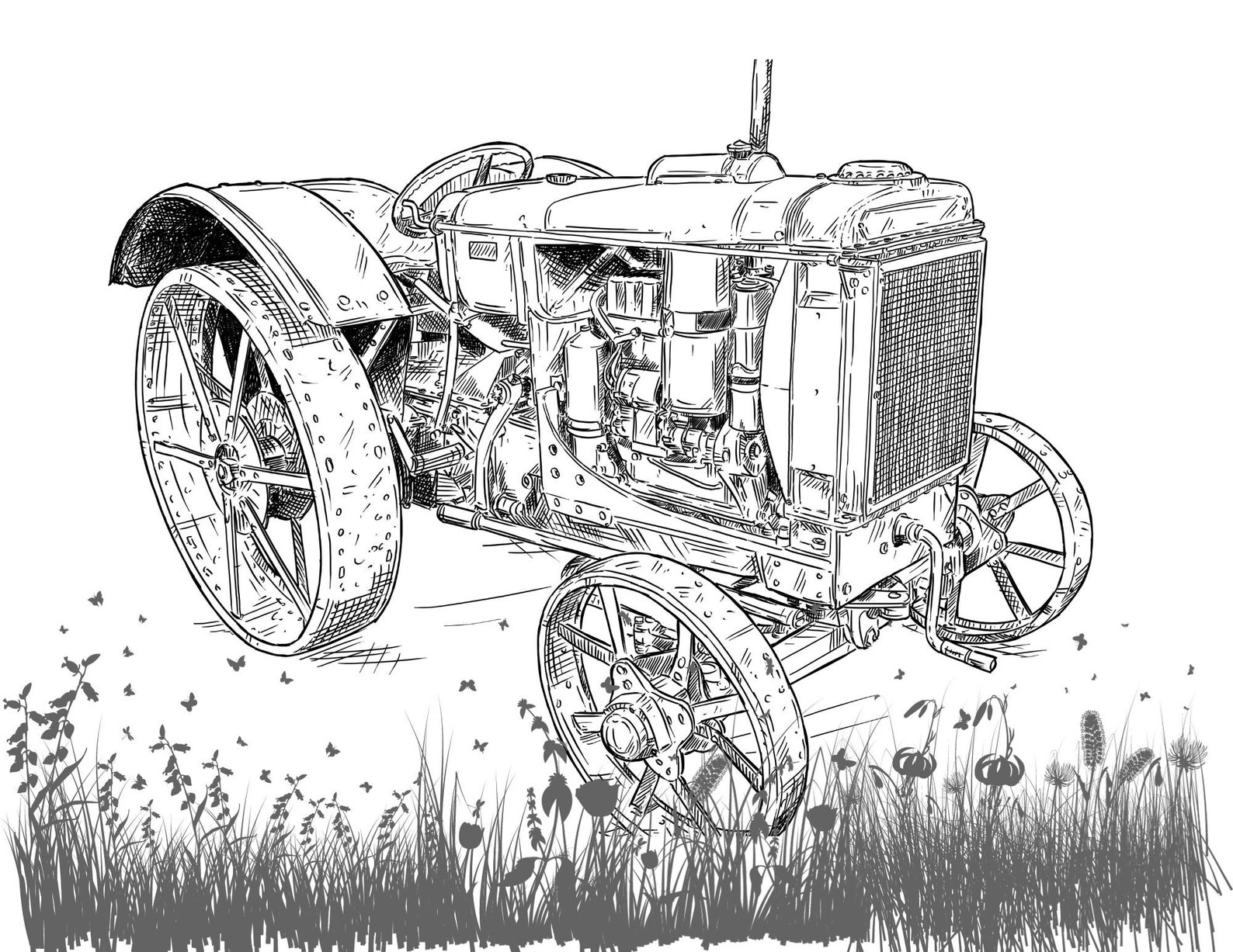 5 Antique Tractor Scenery Color Pages - Etsy