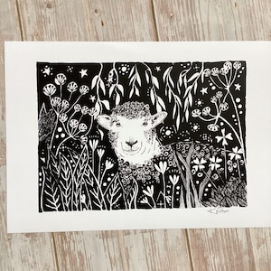 Black and White Sheep Print, Boho Wall Art, Sheep in Nature Print ...