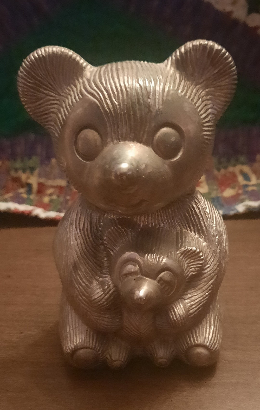 Vintage Metal Teddy Bear With Cub Coin Bank - Etsy