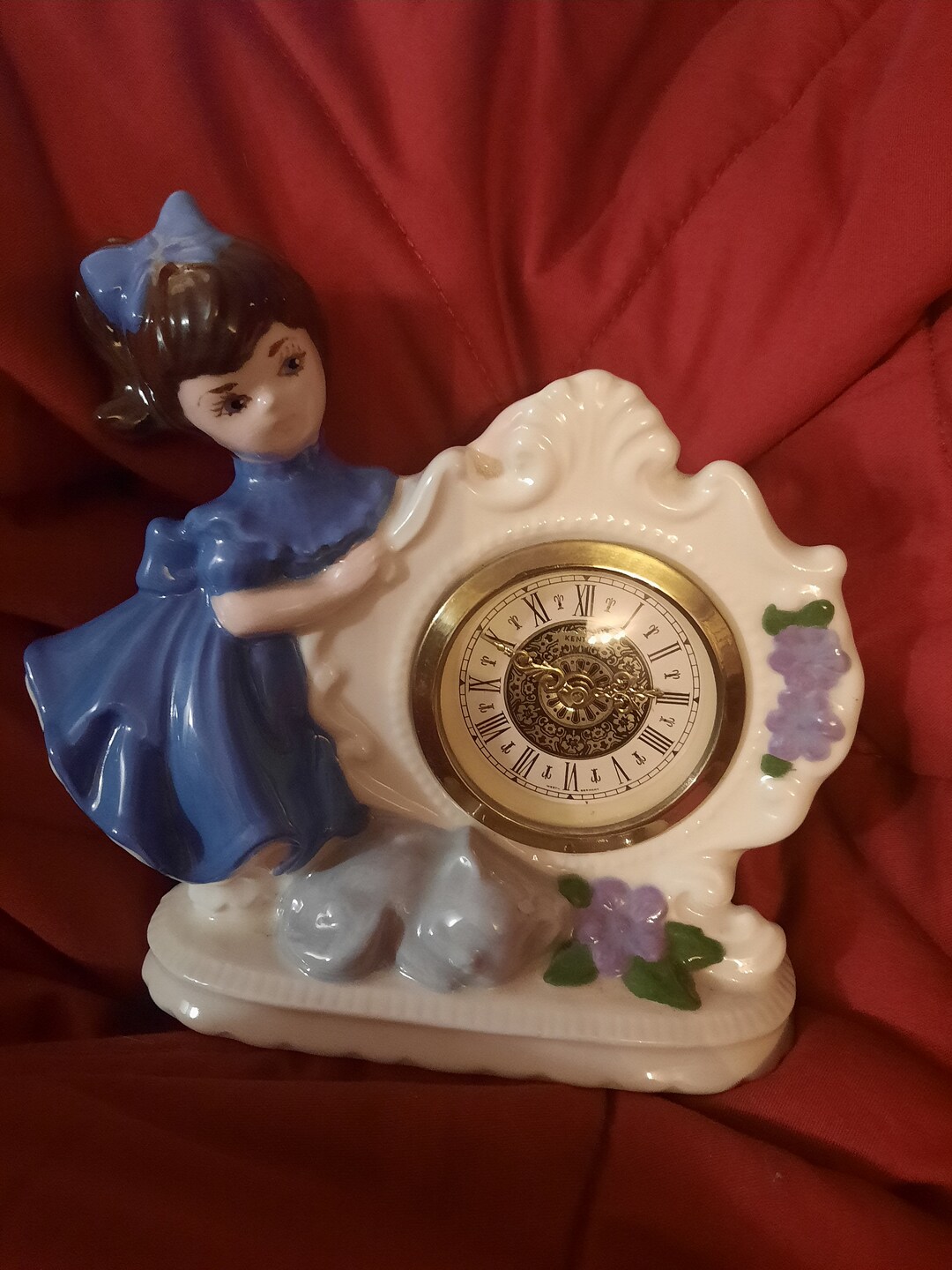 Narco Mechanical Clock Black Haired Girl & Cat Shelf Mantle West ...