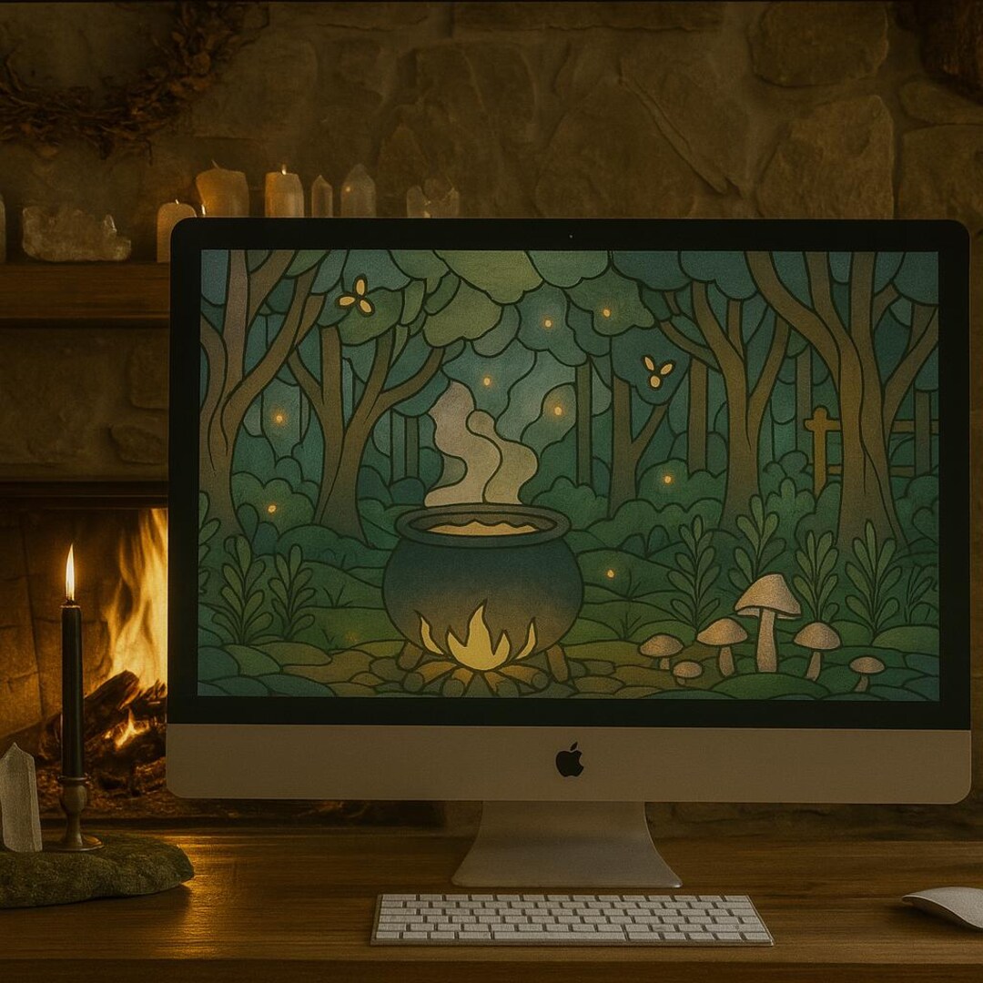 Witchy Apothecary Desktop Wallpaper: Stained Glass Magic (digital PNG ...