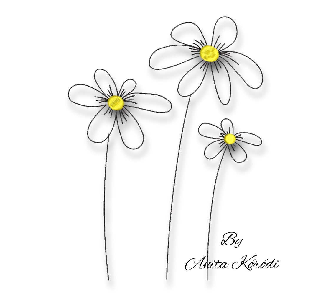 Daisy Embroidery Machine Design Fill Stitch and Outline Design - Etsy