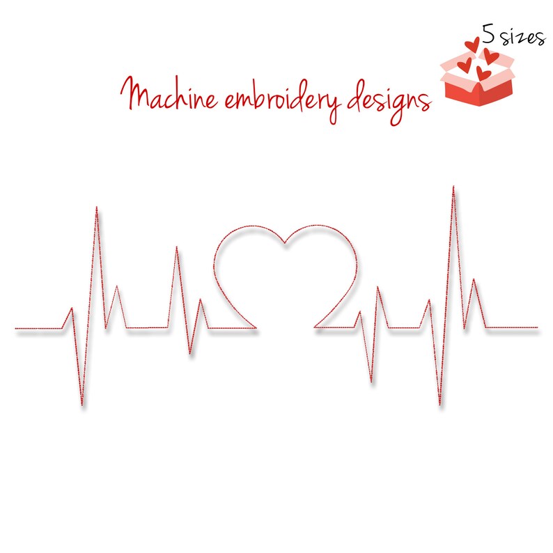 Machine Embroidery Design Heartbeat Line Designs Cardie - Etsy