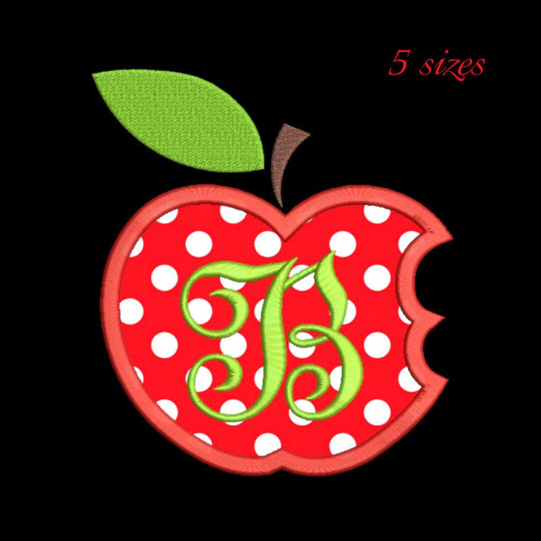 Apple Monogram Frame Embroidery Design-digital Apple Monogram Pattern ...