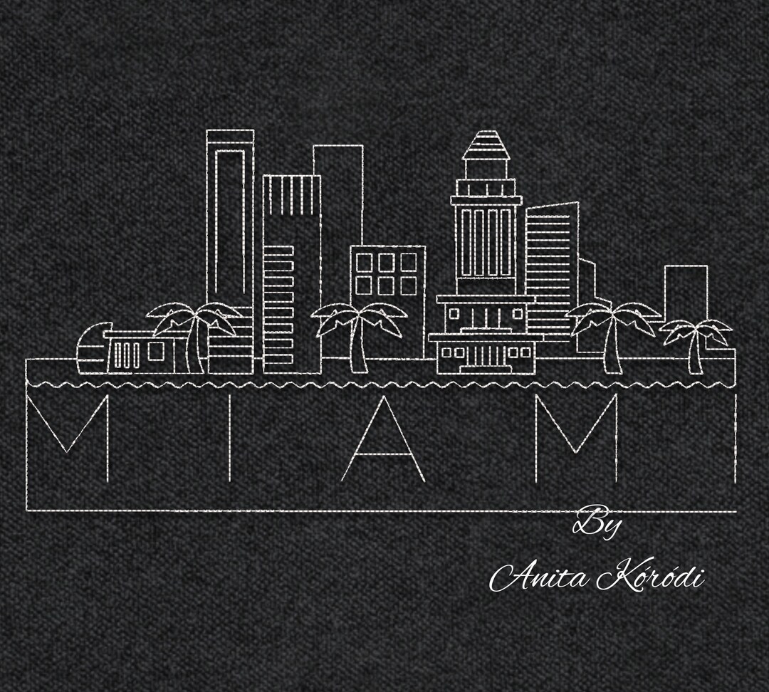 Miami Skyline Embroidery Machine Designs Pes Pattern Instant Digital ...