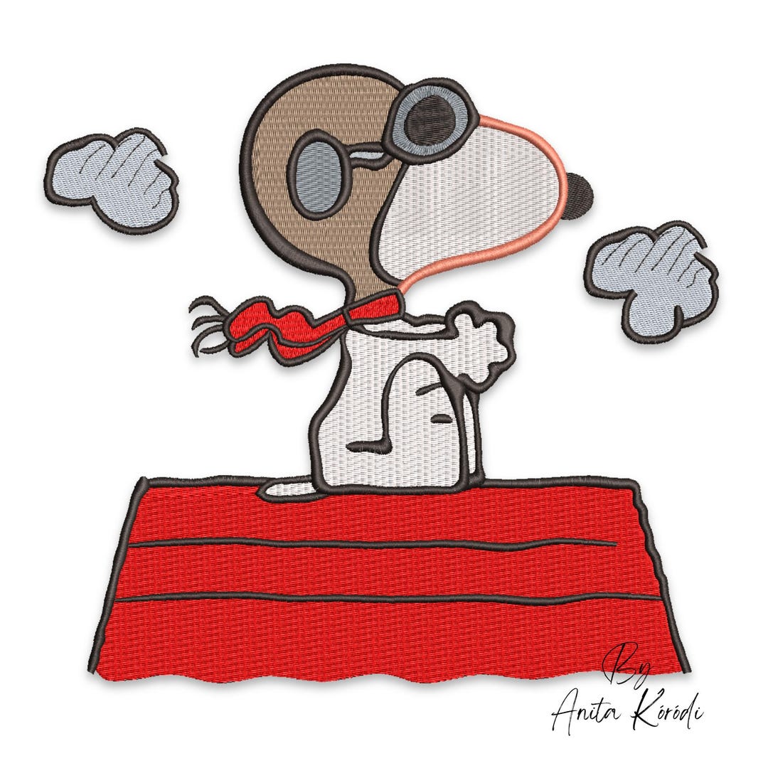 Flying Dog Embroidery Design – Aviator Pup on Red Plane – Pilot Dog ...