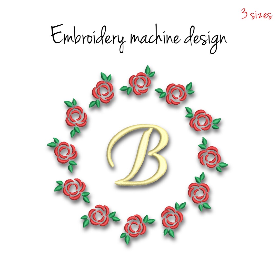 Circle Rose Monogram Frame Embroidery Machine Design - Etsy