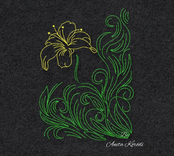Lily Embroidery Design For Machine Flower outline Pes Digital Instant ...