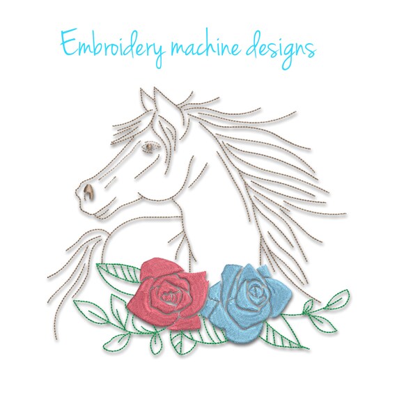 Horse Embroidery Machine Design Roses flowers pes file animal digital ...
