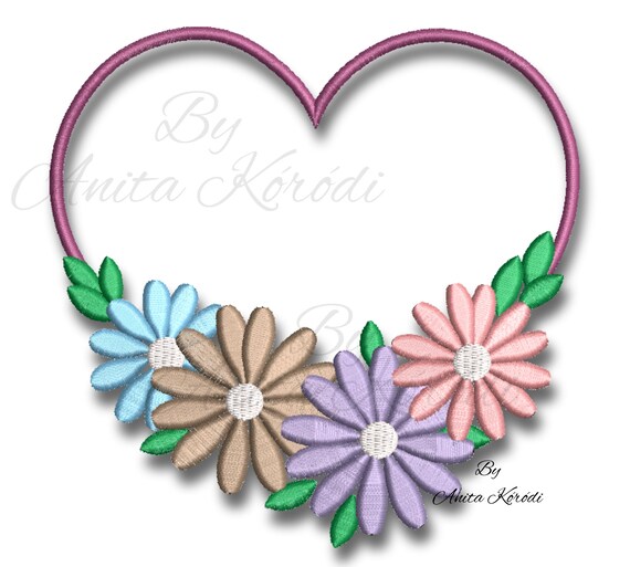 Embroidery machine design flower heart digital instant download pattern ...