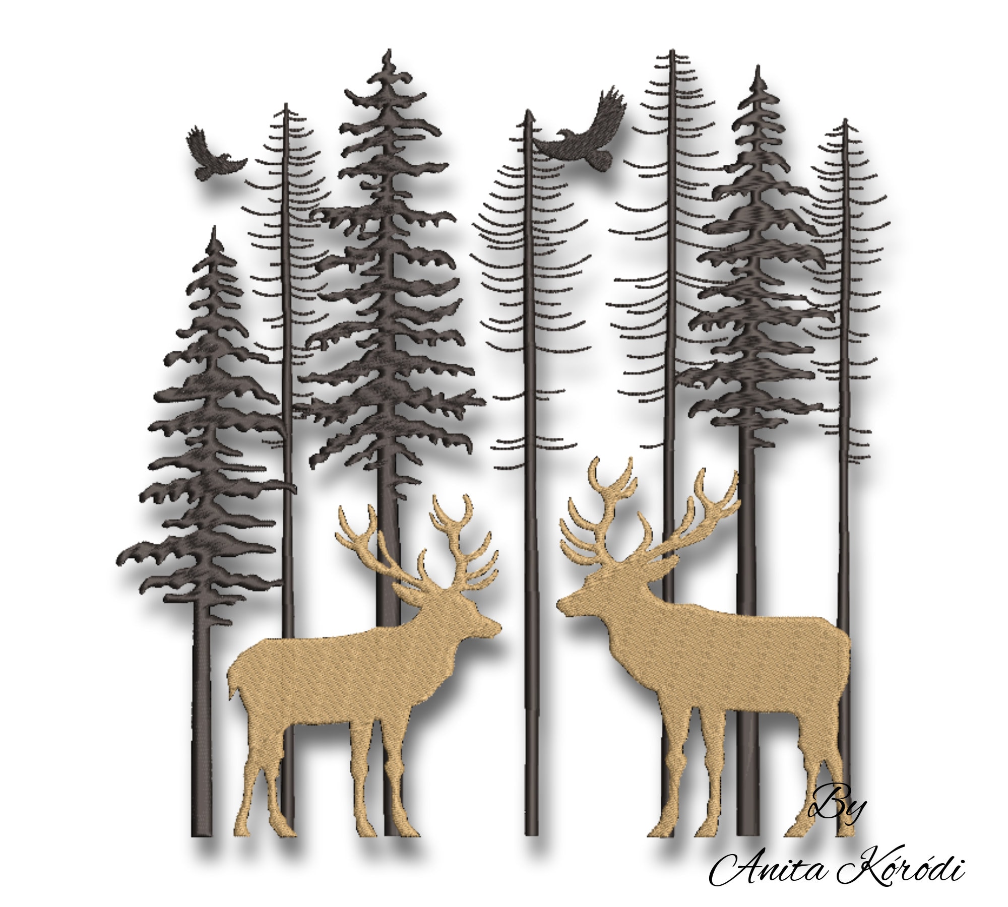 Craft Supplies & Tools Quilting Deer And Tree Iron On Motif etna.com.pe