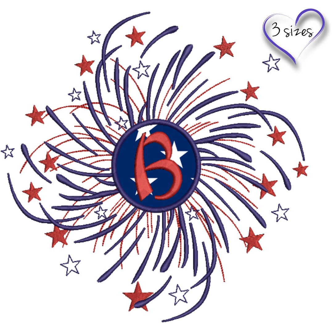 Fireworks Circle Monogram Frame Embroidery Machine Design Patriotic Usa ...
