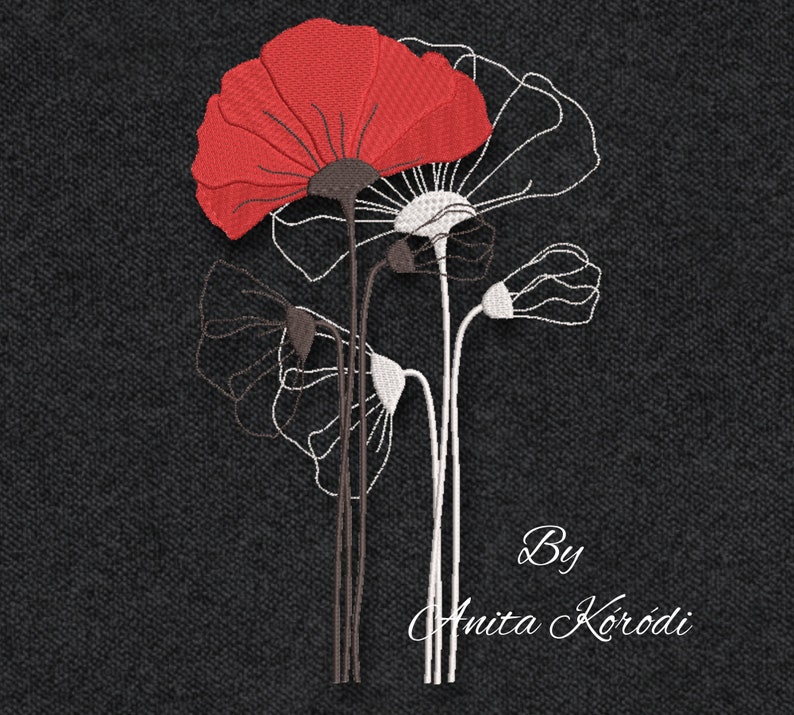 Embroidery Machine Design Poppy Pattern Pe File Flower Instant | Etsy