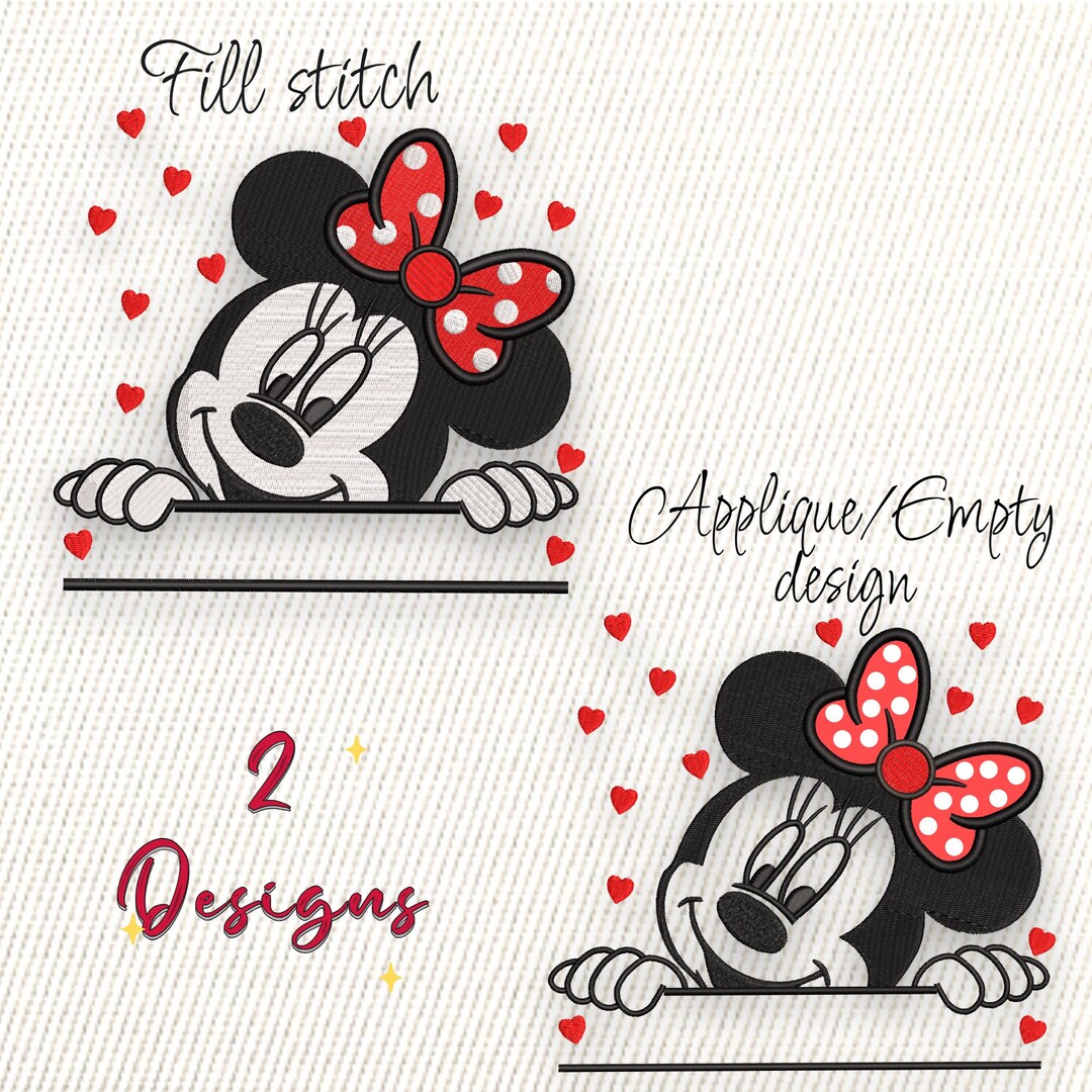 Minnie Mouse Embroidery Machine Designs Split Fill Stitch and Empty ...