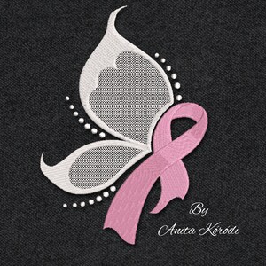 Breast Cancer Ribbon Embroidery Machine Design Hope Butterfly Instant ...