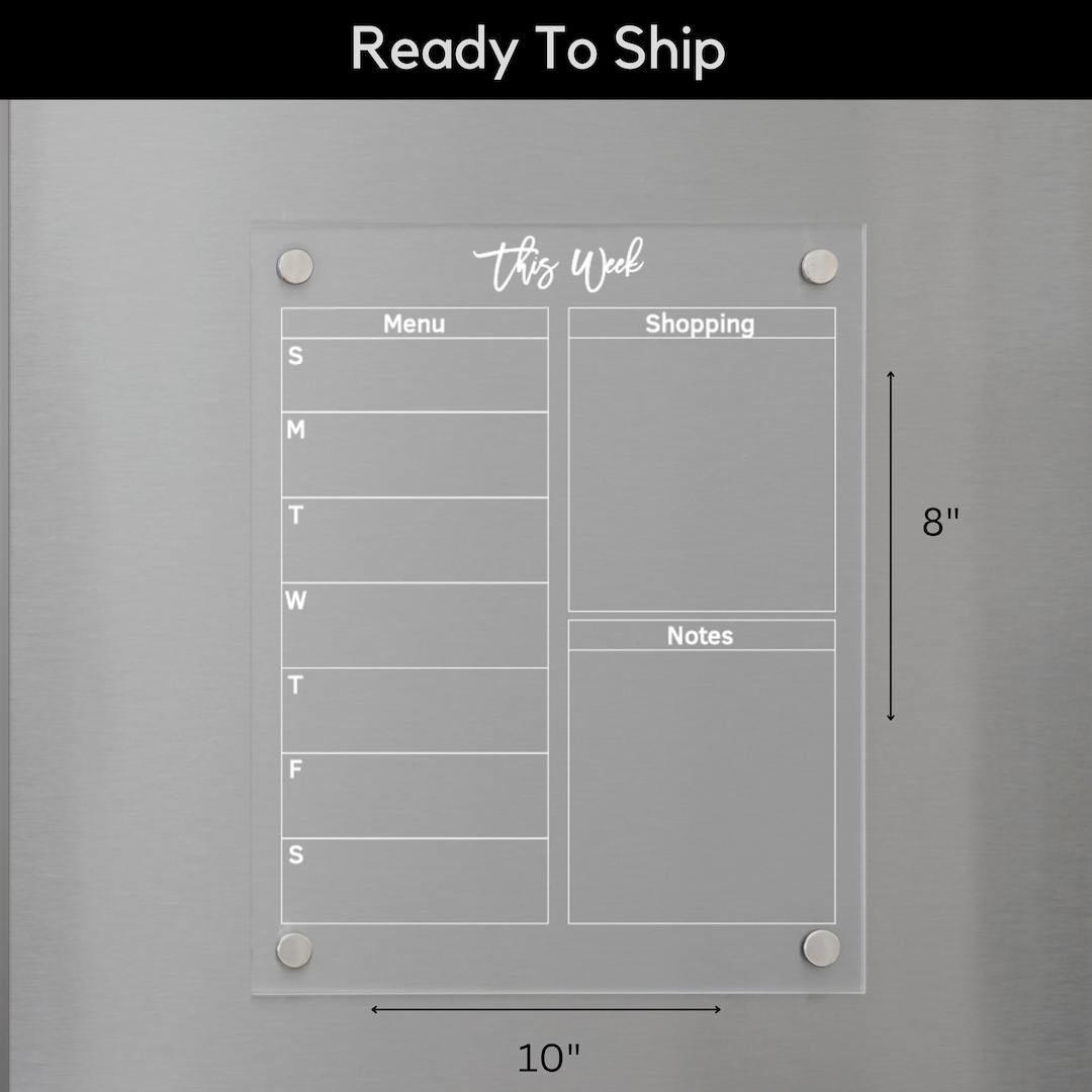 Magnetic Weekly Calendar for Fridge, Acrylic Dry Erase Board, Meal ...