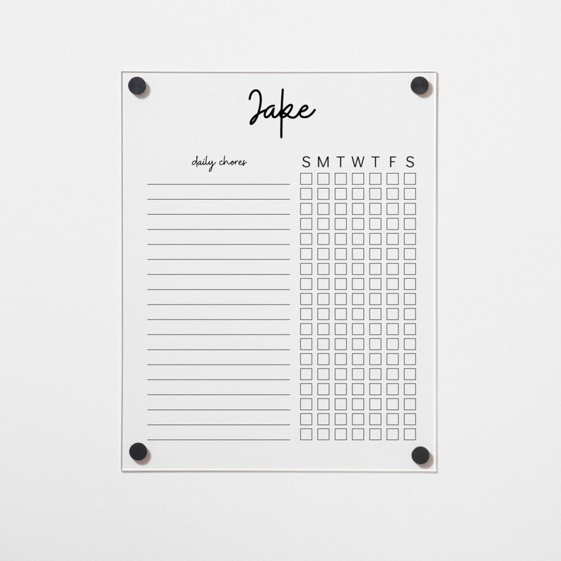 Acrylic Chore Chart for Kids Dry Erase Chore Chart Custom | Etsy