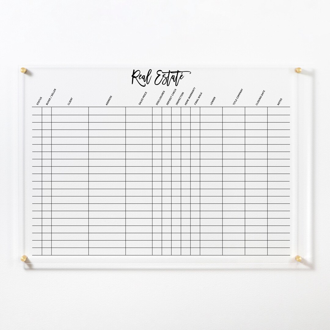 Real Estate Pipeline Board | Customizable Clear Acrylic Dry Erase Board ...