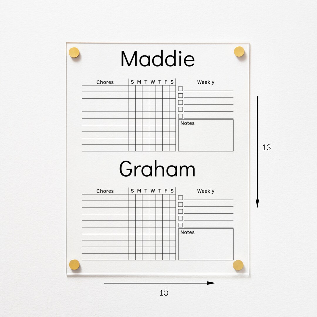 Personalized Acrylic Chore Chart for 2 Kids | Clear Dry Erase Board ...