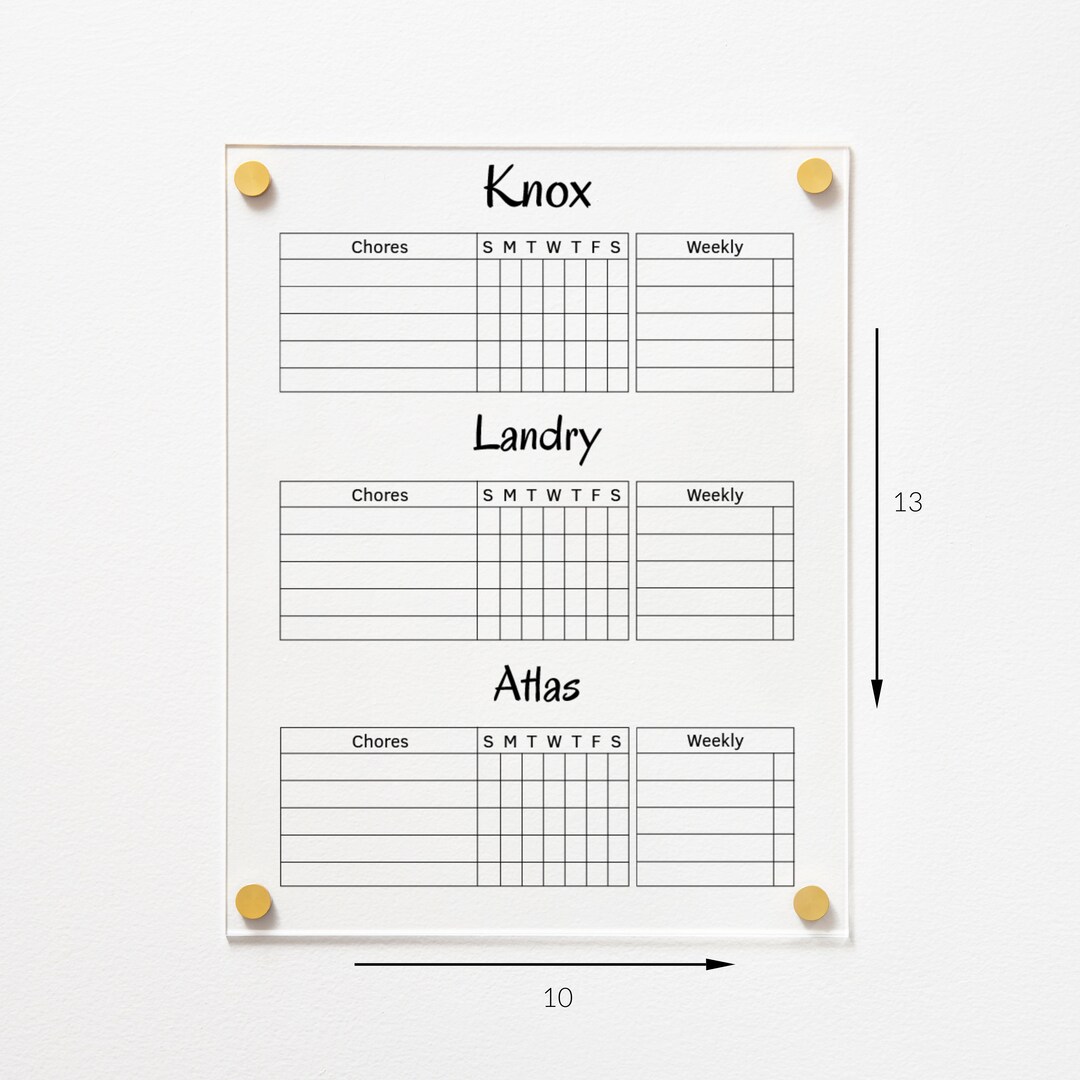 Personalized Family Chore Chart for 3 Kids Clear Acrylic Dry Erase ...