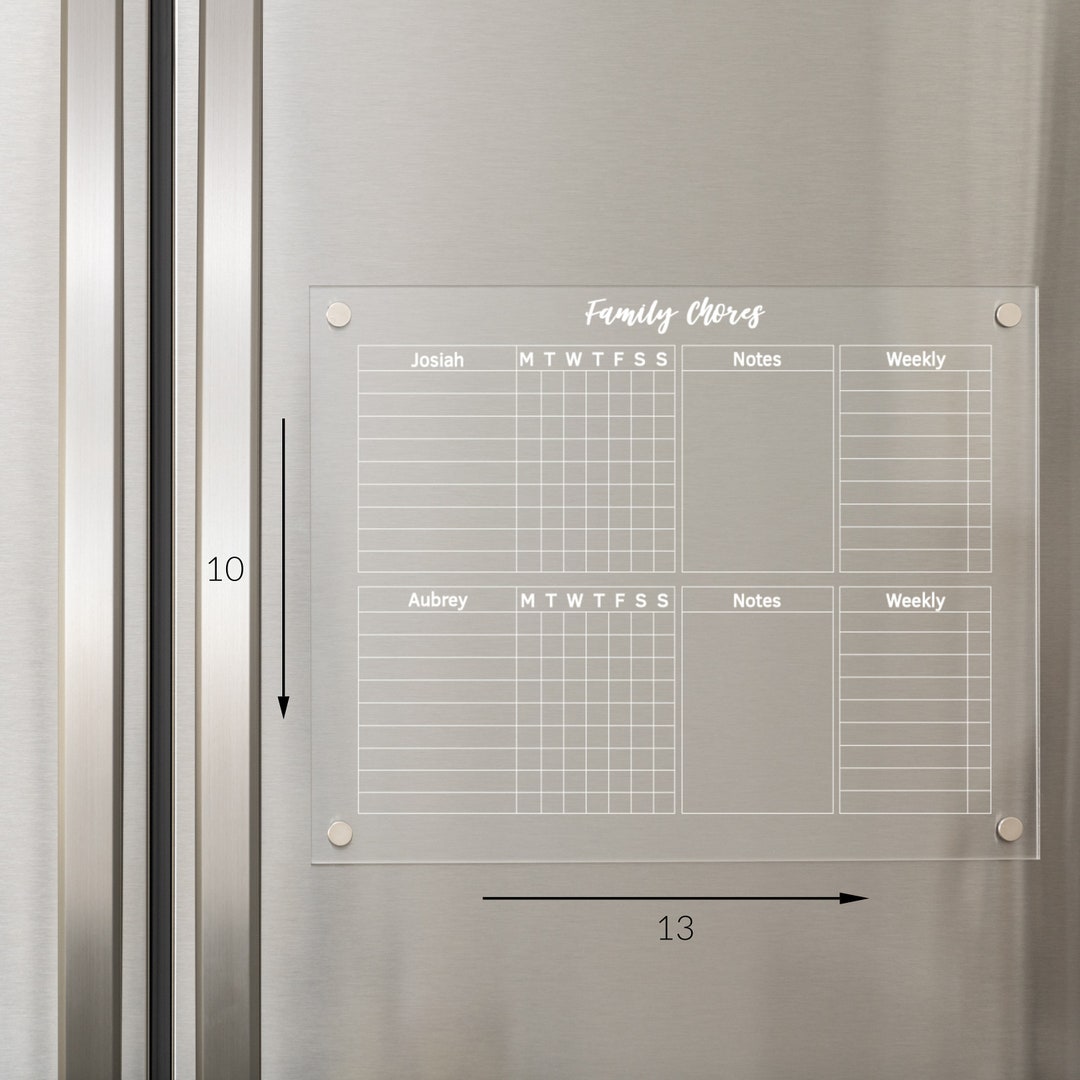 Fridge Chore Chart for 2 Kids, Acrylic Calendar Dry Erase, Family ...