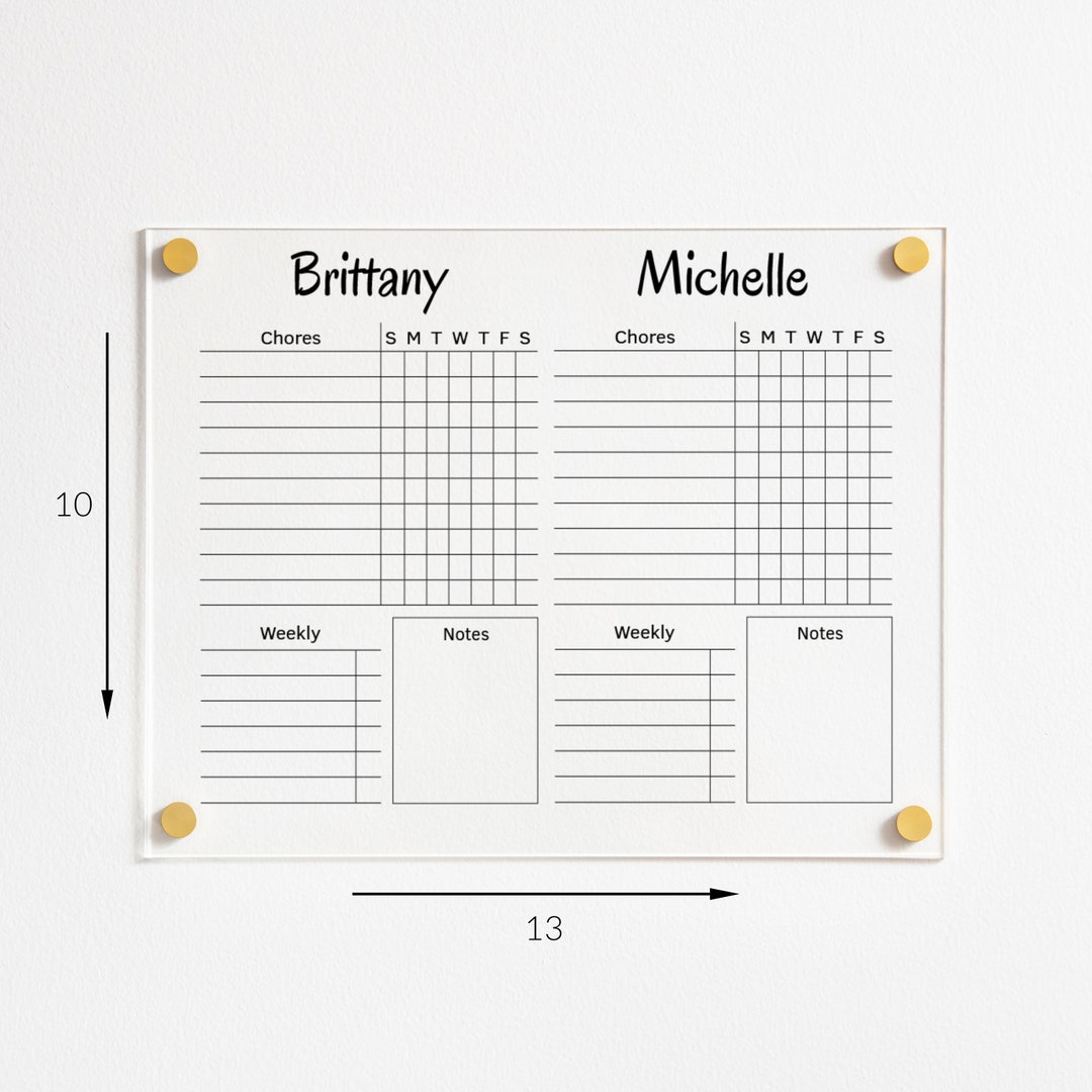Personalized Acrylic Chore Chart for 2 Kids Clear Dry Erase Board ...