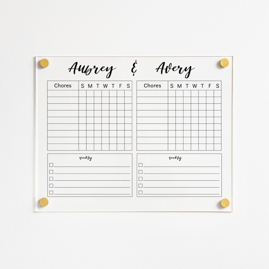 Personalized Chore Chart for 2 Kids, Custom Chore Chart for Boy or Girl ...