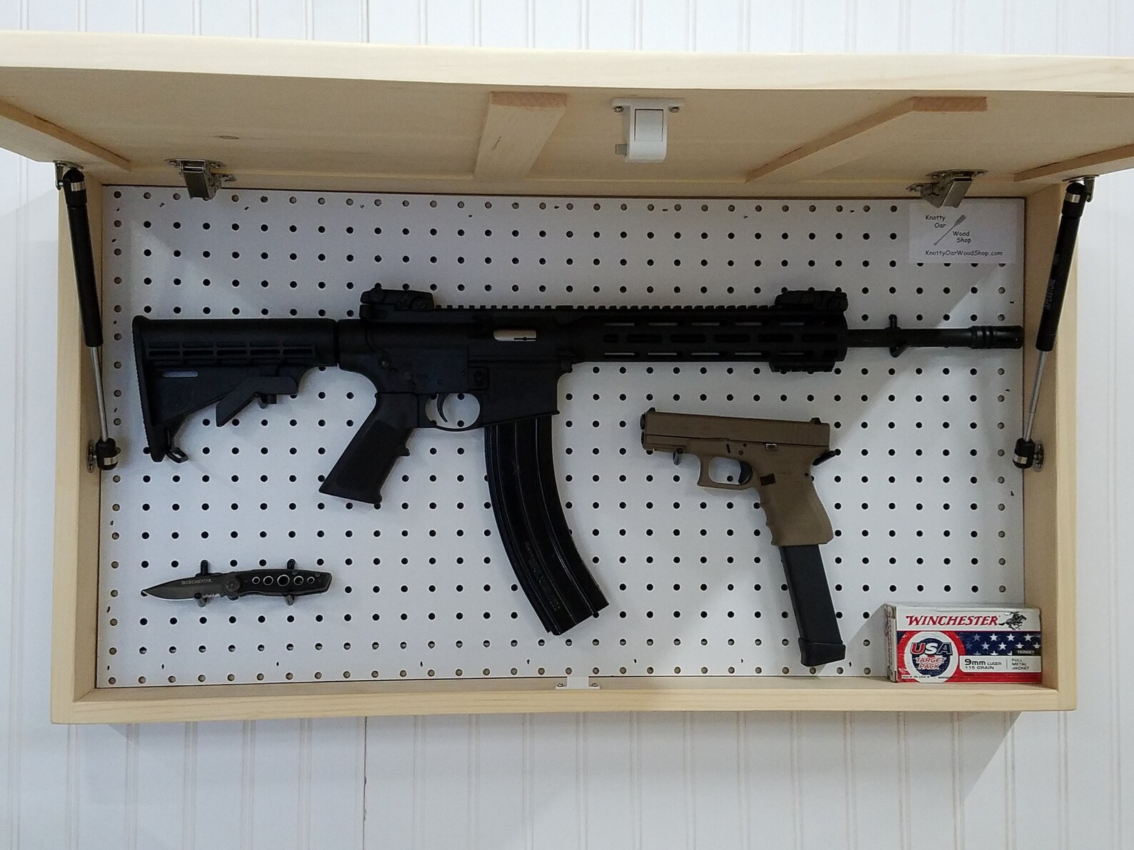 36" Unstained Flat Surface Style Theme Gun Concealment Cabinet Lockable ...