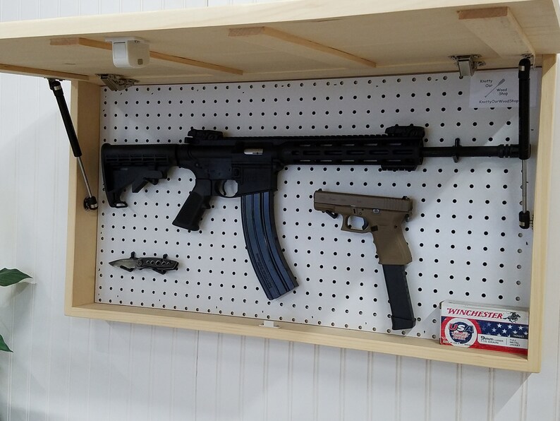 36" Unstained Flat Surface Style Theme Gun Concealment Cabinet Lockable ...