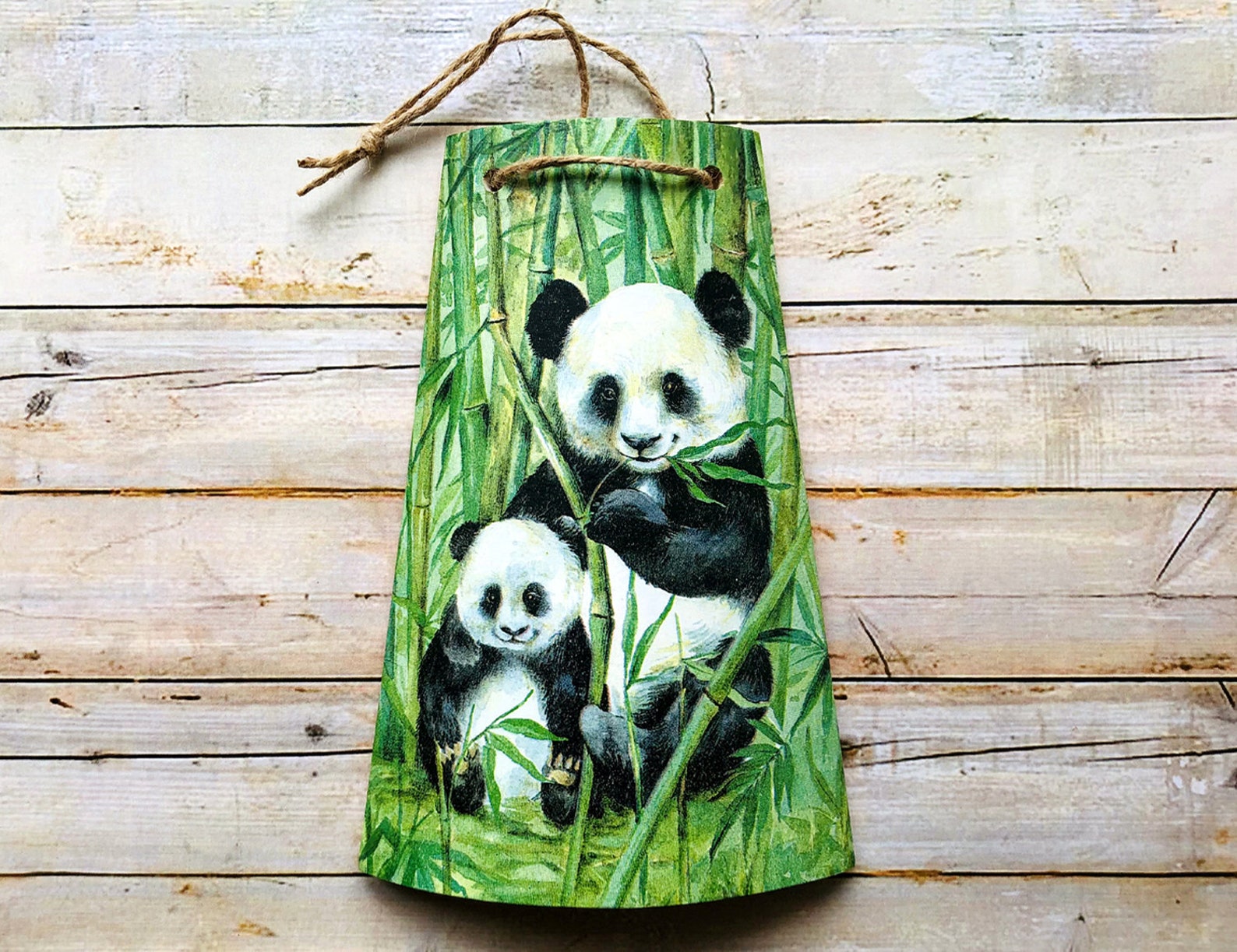 Panda wooden hanging wall plaque Pandas mother & baby wall | Etsy