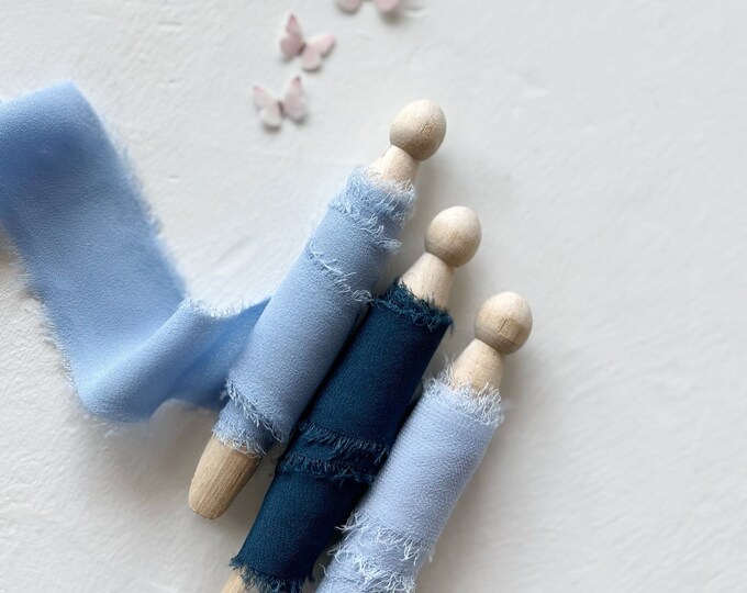 Dusty Blue Silk Ribbon, 3 Pack Wedding Ribbon, Navy Blue Silk Chiffon ...