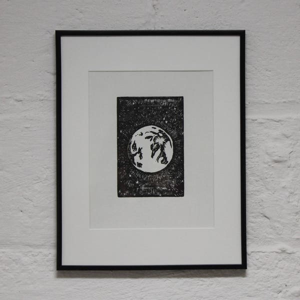 Linocut Moon - Etsy