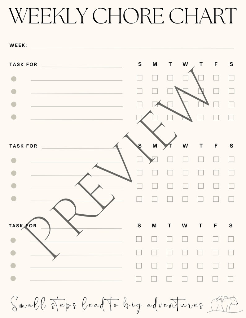 Minimalist Weekly Chore Chart Printable (digital Download) - Etsy