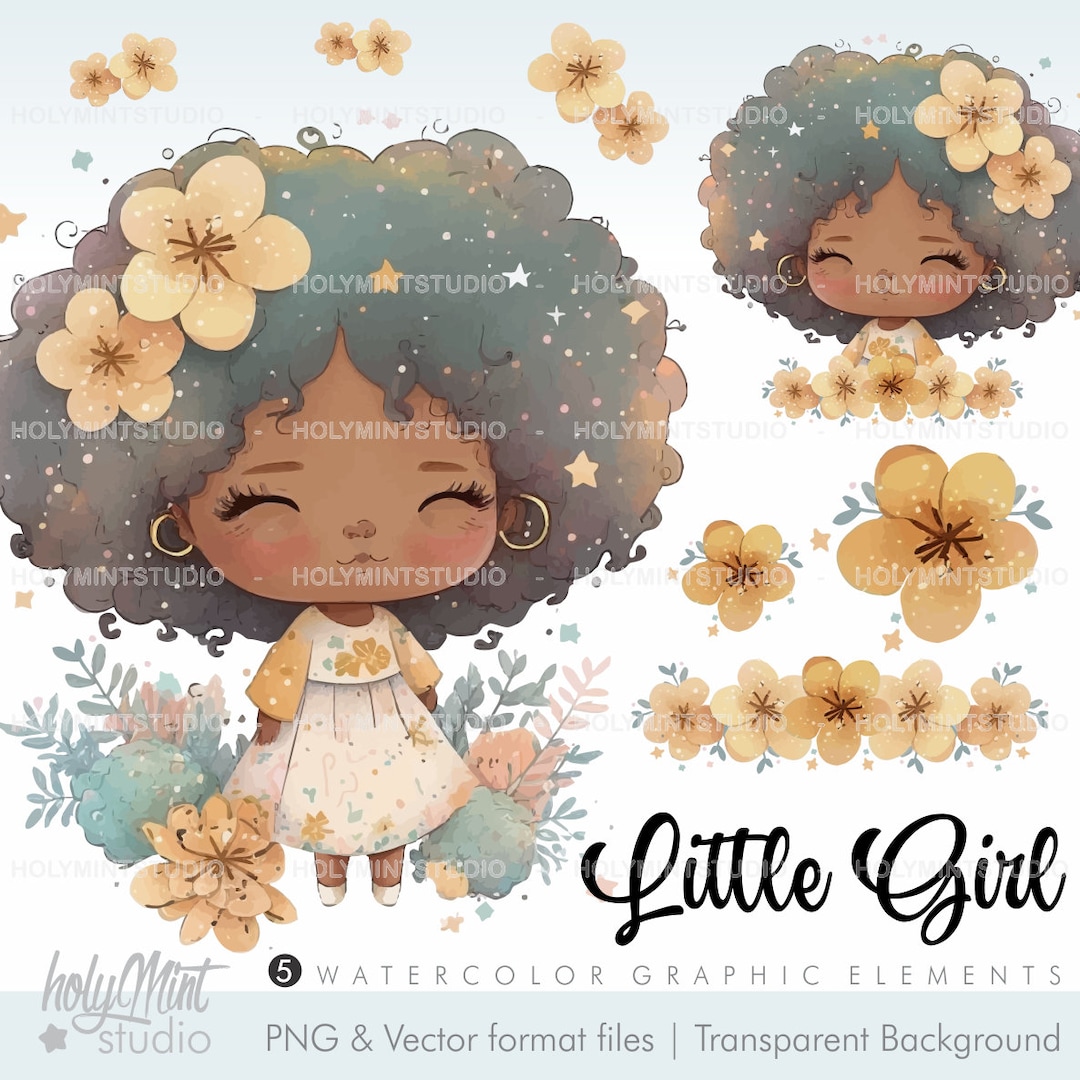 Girl Clipart Vector, Watercolor Girl, African American Girl, Black ...