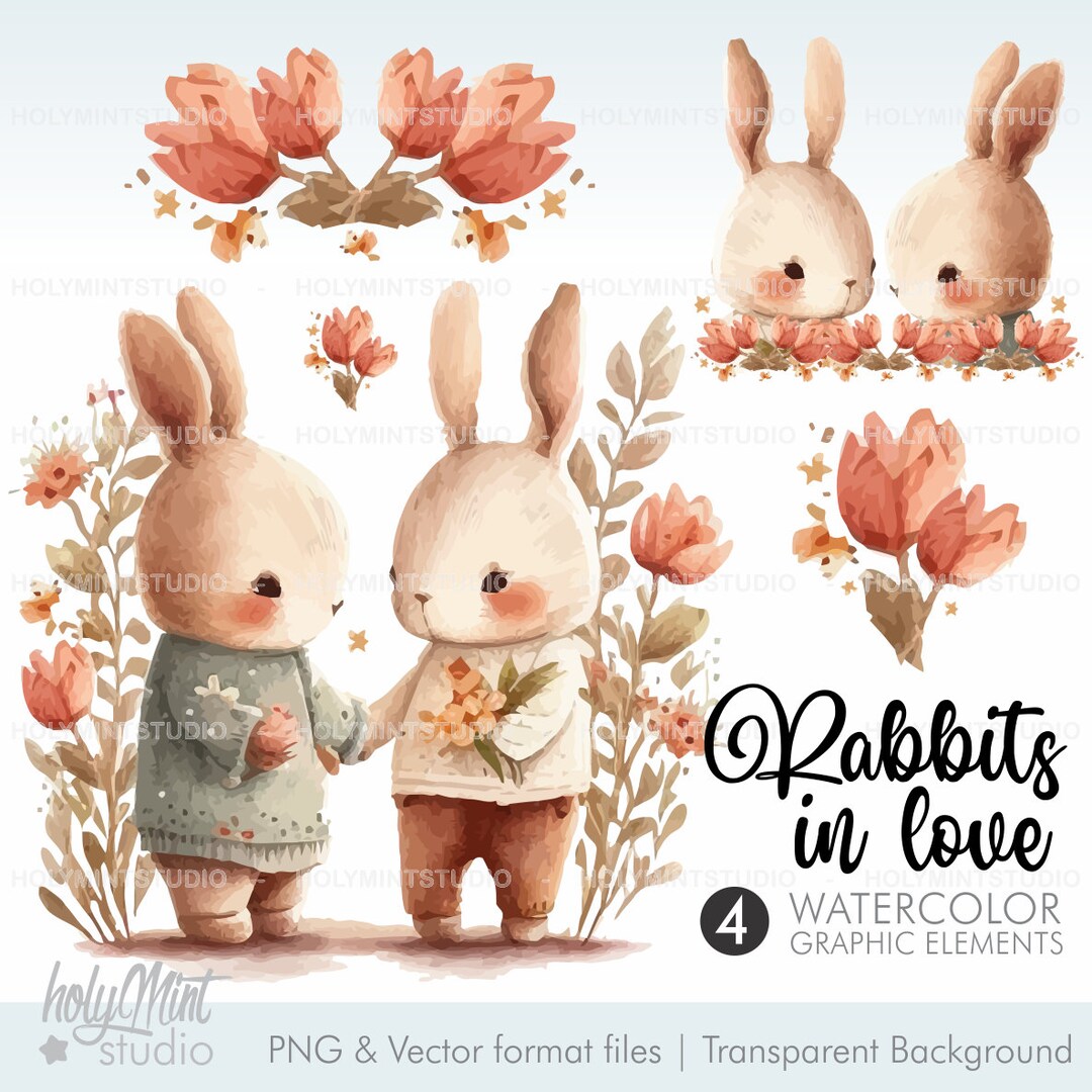Rabbit Clipart, Spring Clipart, Love Clipart, Spring Bunnies, Nursery ...