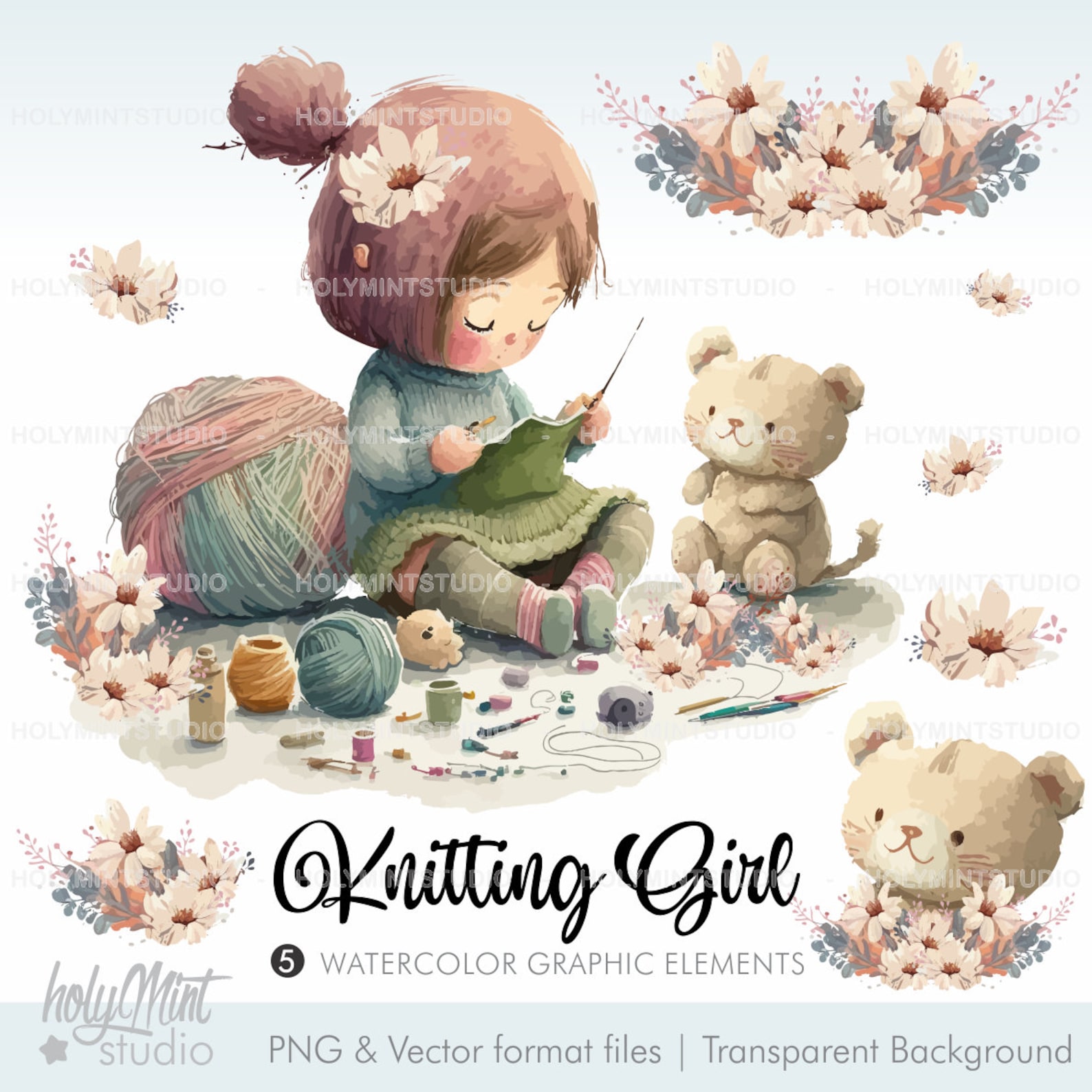 Knitting Clipart Knit Clipart Watercolor Knitting Clipart - Etsy