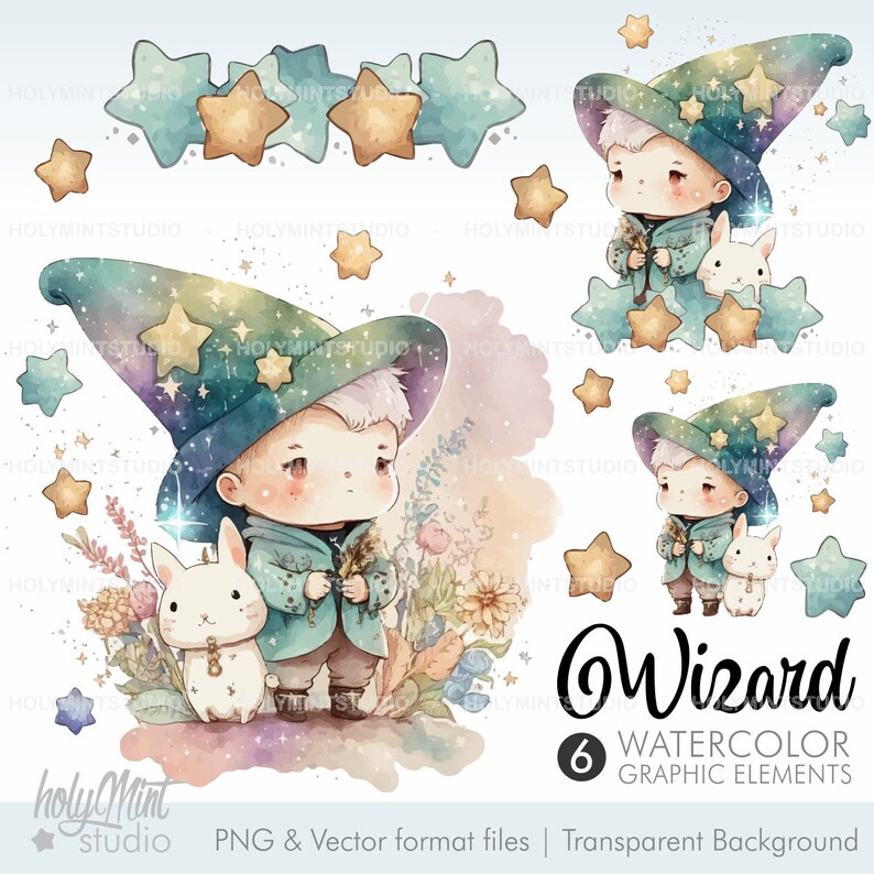 Wizard Clipart Vector Watercolor Wizard Clipart Wizard - Etsy