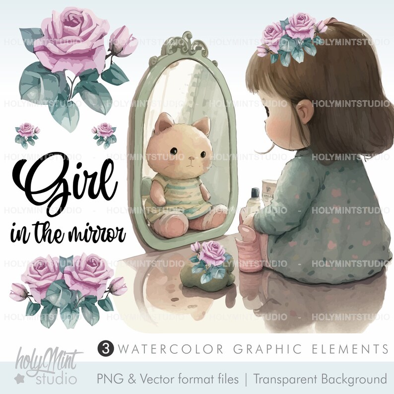 Watercolor Girl With Cat Clipart Watercolor Girl Clipart - Etsy