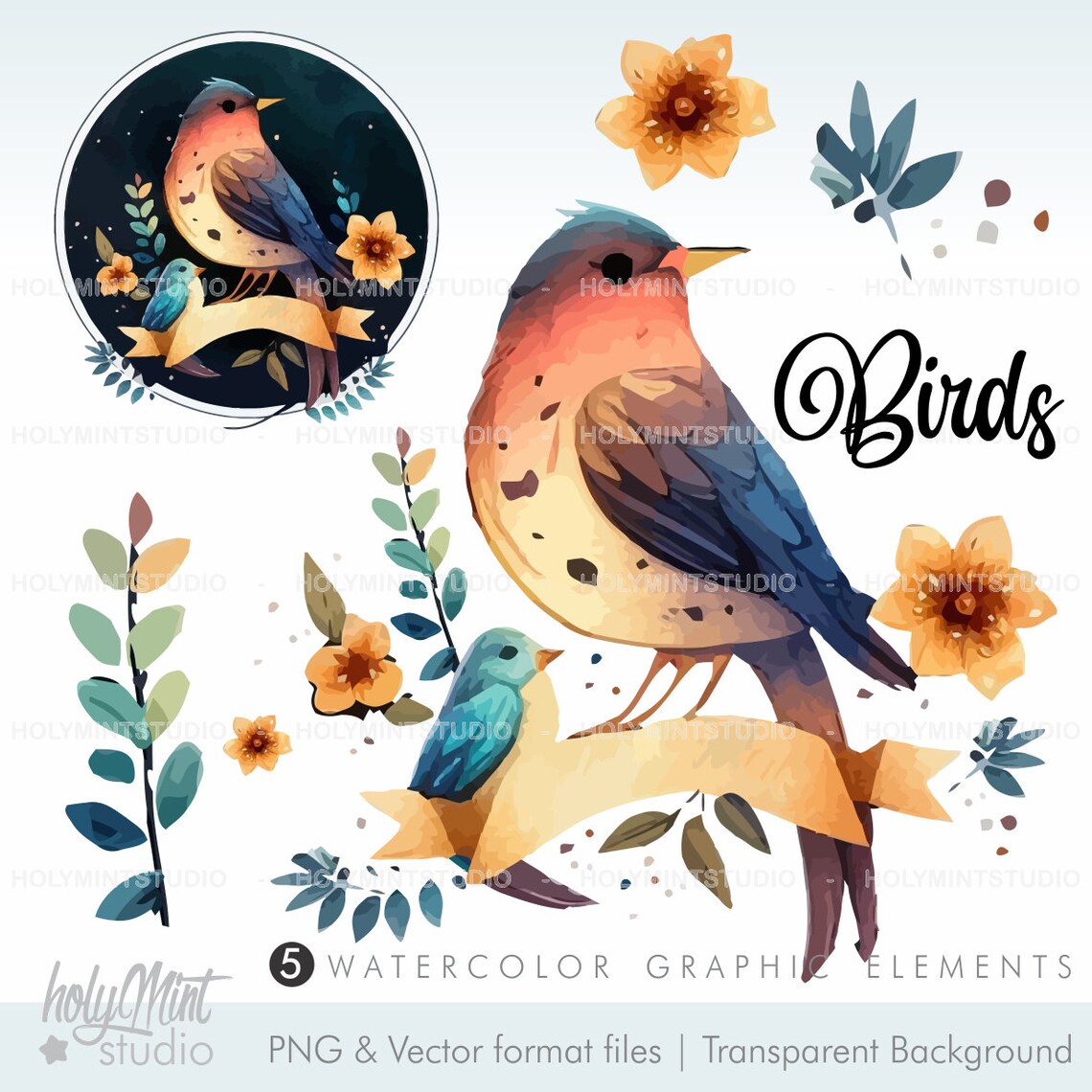 Spring Birds Clipart Spring Clipart Vector COMMERCIAL USE - Etsy