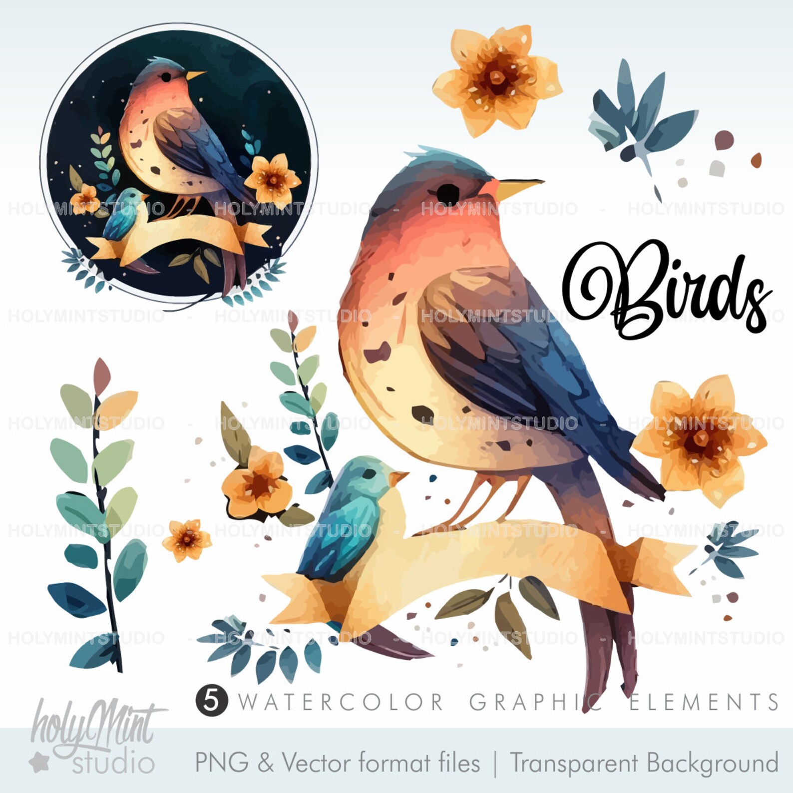Spring Birds Clipart Spring Clipart Vector COMMERCIAL USE - Etsy