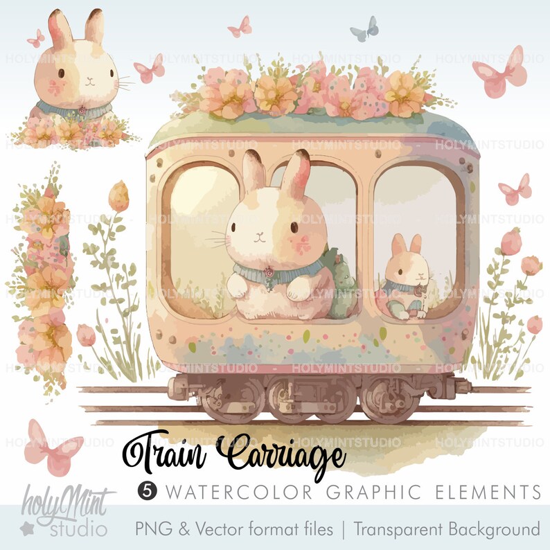 Spring Bunny Clipart Vector Train Carriage Clipart Spring - Etsy