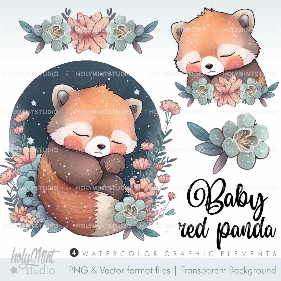 Watercolor Red Panda Clipart, Red Panda Clip Art, Red Panda Graphics ...