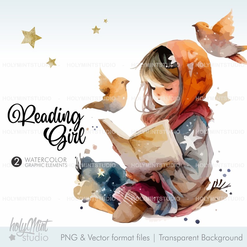 Reading Girl Clipart Student Girl Clipart COMMERCIAL USE - Etsy