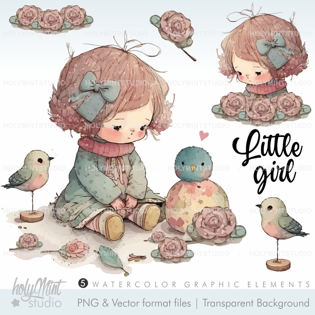 Watercolor Girl Clipart Vector, Nursery Art Decor, Girl Clipart, Girl ...