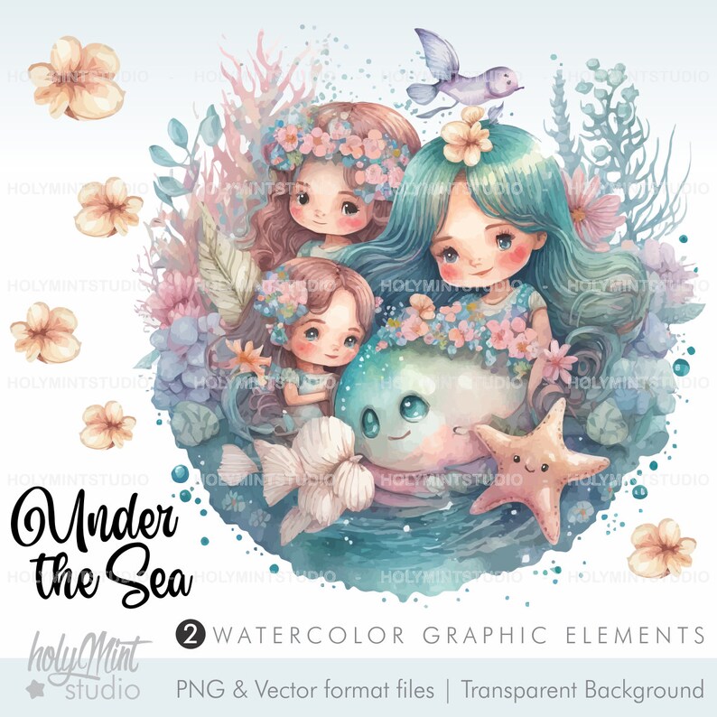 Watercolor Mermaids Clipart Vector Mermaids Clipart Mermaids - Etsy